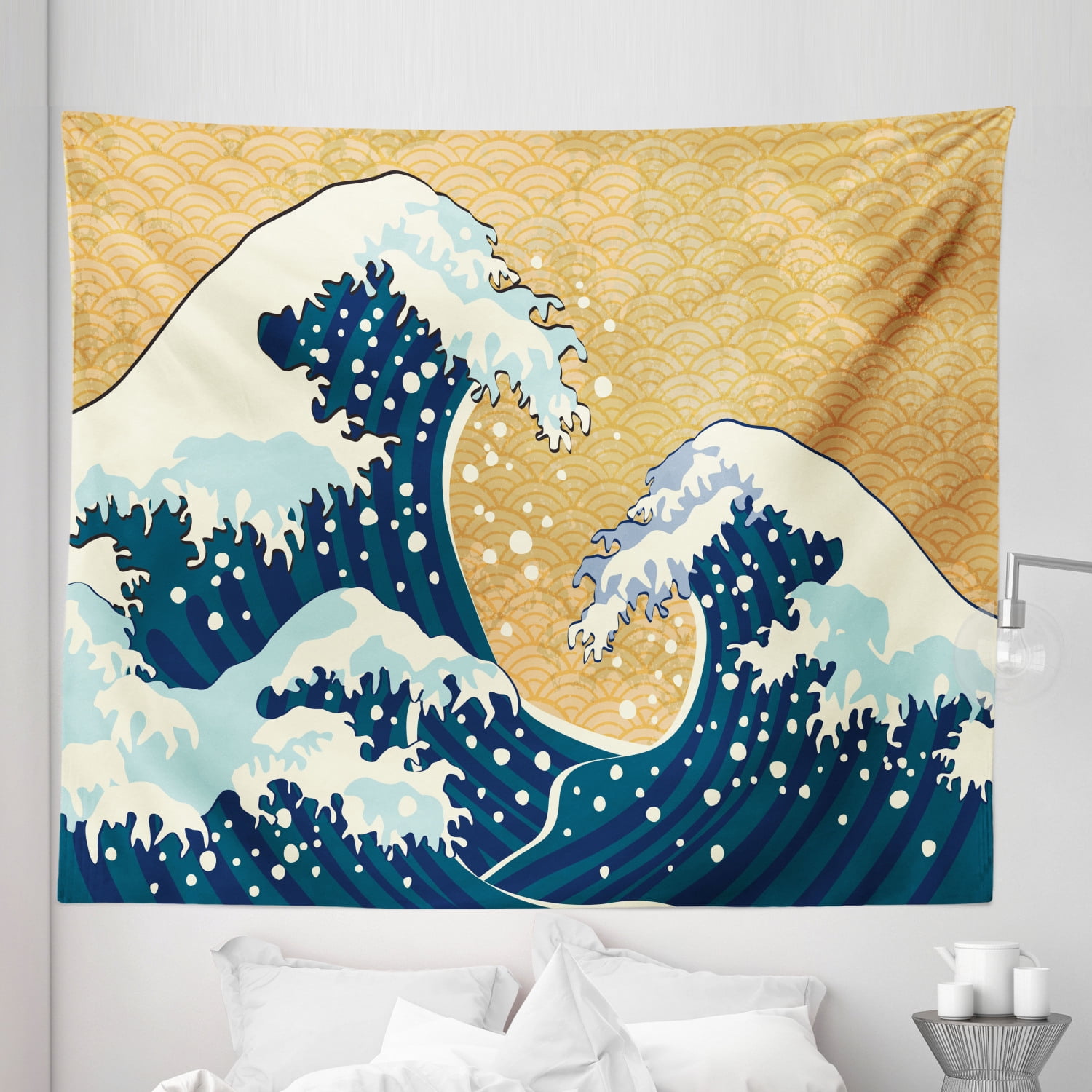 Japanese Wave Tapestry, Sea Storm in Japan Traditional Drawing Foamy ...