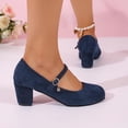 Bkhluea Women Single Strap Suede Rhinestone Charm Mary Jane Block Heel ...