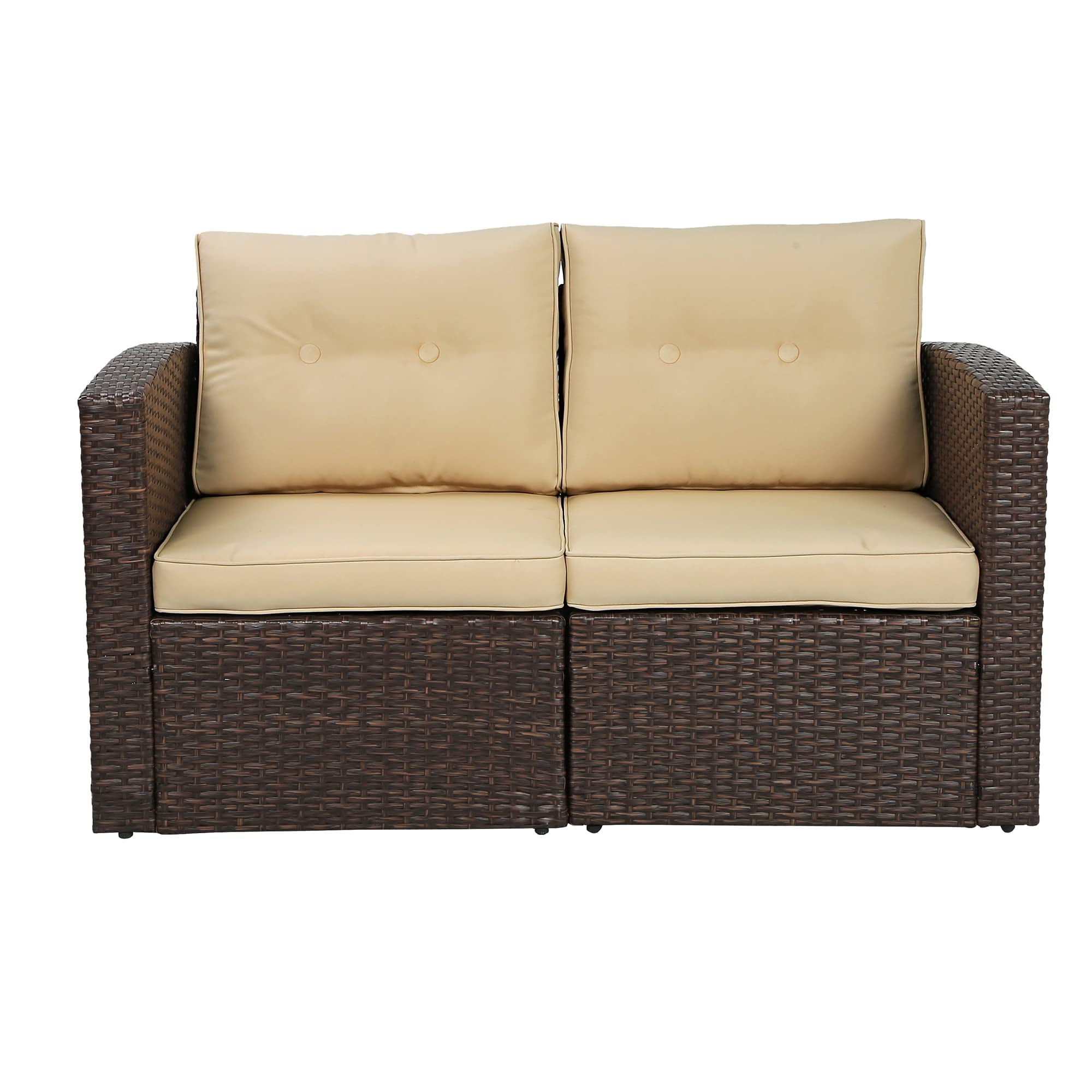Outdoor Loveseat Patio Corner Sofa , 2 Piece Brown Wicker Rattan ...