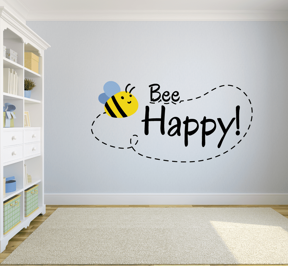 Bee Happy Bumblebee Bees Cute Animal Decors Wall Sticker Art Design ...