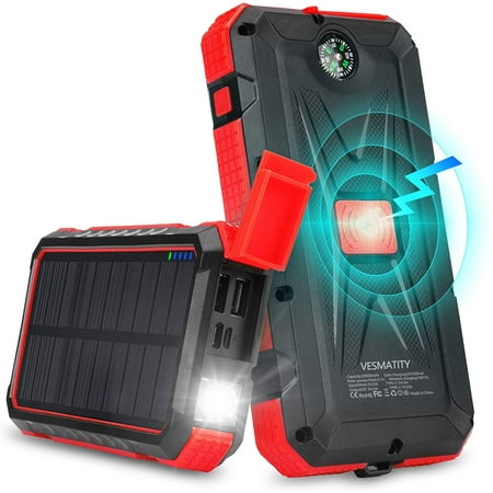 Solar Power Bank 20000mAh QI Wireless Solar Charger with Flashlight ...