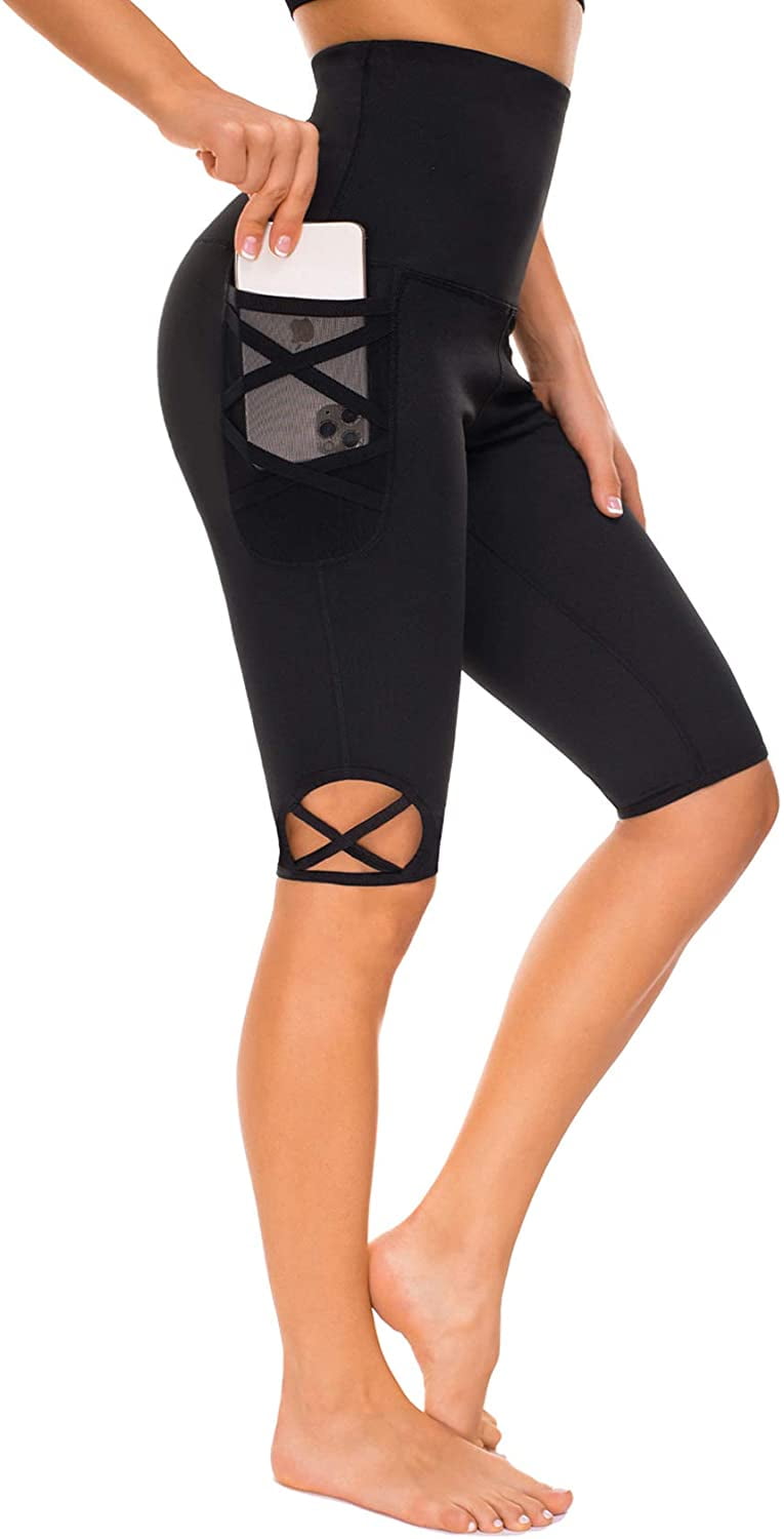 Nebility Capri Yoga Pants for Women Compression Workout Running ...