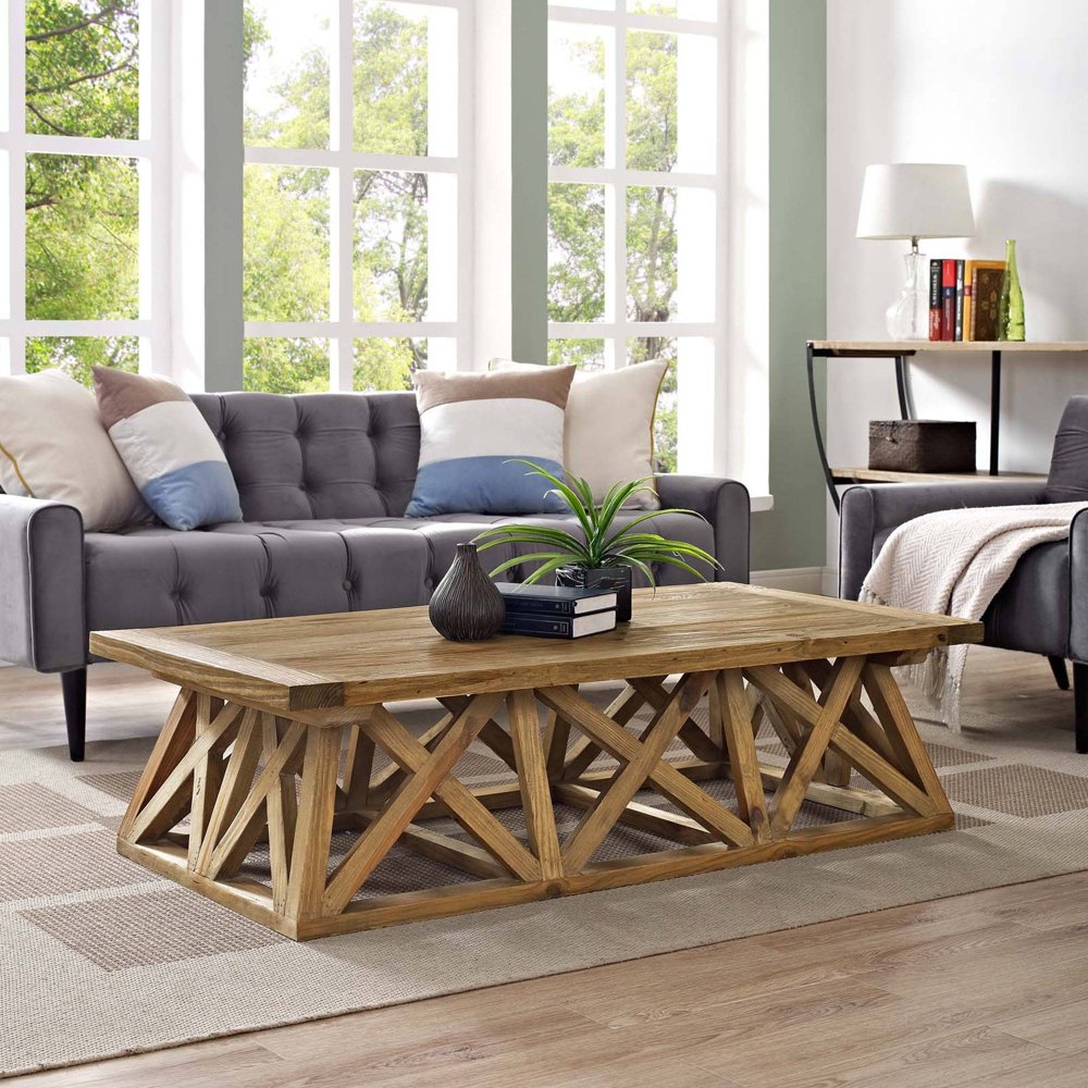 Modway Camp Coffee Table with Pine Wood Construction in Brown - Walmart ...