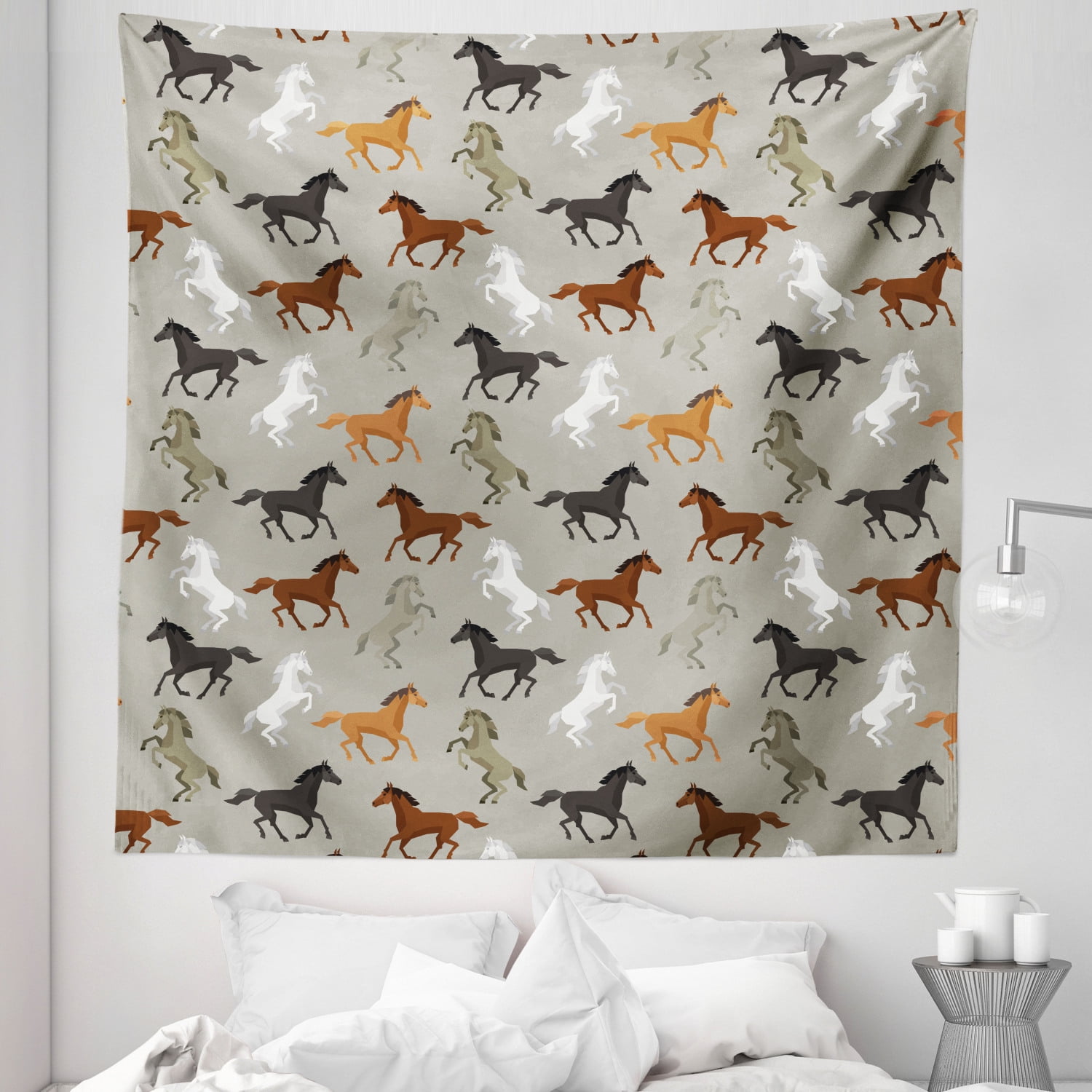 Horses Tapestry, Abstract Stallions Simple Design Animals Galloping ...