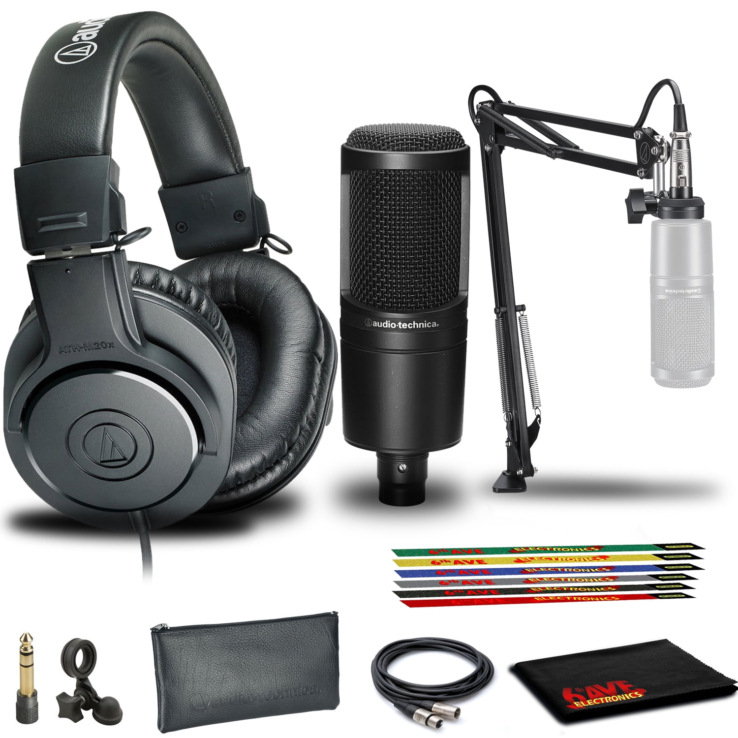 Audio-Technica Pack de Micrófono de Estudio AT2020 con ATH-M20x, Brazo ...