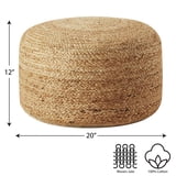 Home Decor Collection Stylehouse 100% Cotton Natural Jute Pouf, 12" H x ...