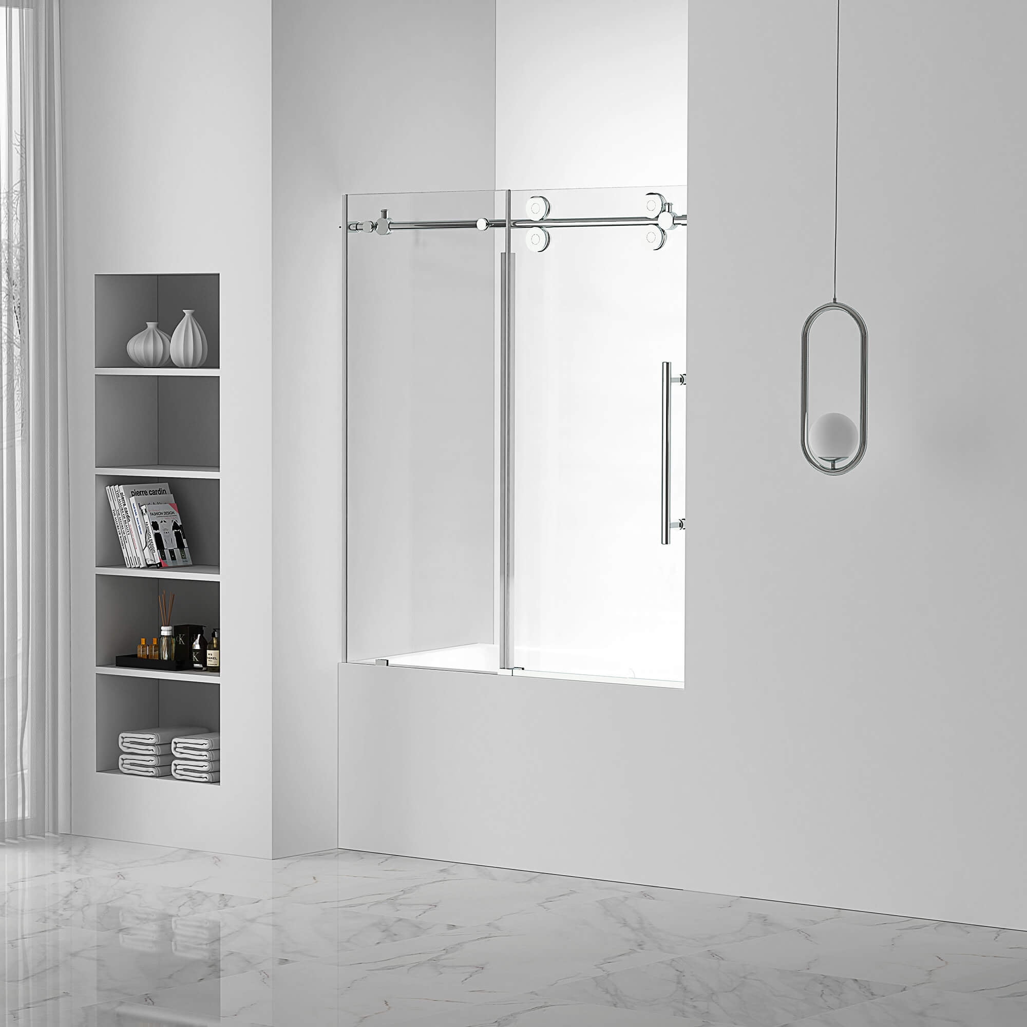 Fine Fixtures Tub Door Sliding Frameless Tempered Glass 60" W x 66" H ...