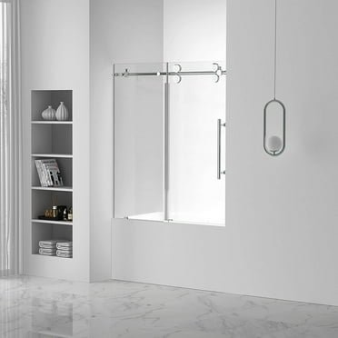 Fine Fixtures Single Fixed Glass Shower Panel - Clear Tempered Full ...
