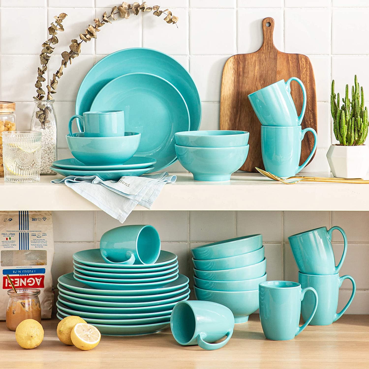 LOVECASA, Series Sweet, 32-Piece Porcelain Dinnerware Set, Light Blue ...
