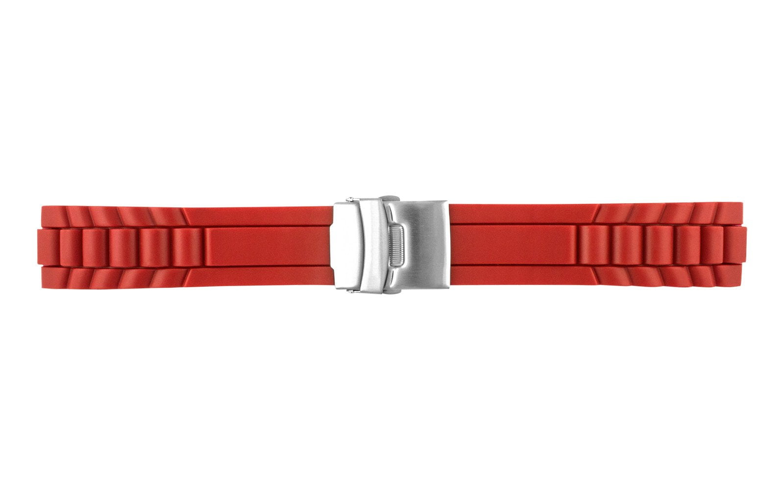 18mm Red Silicone Deployant Clasp Oyster Style Link Diver Watch Band ...