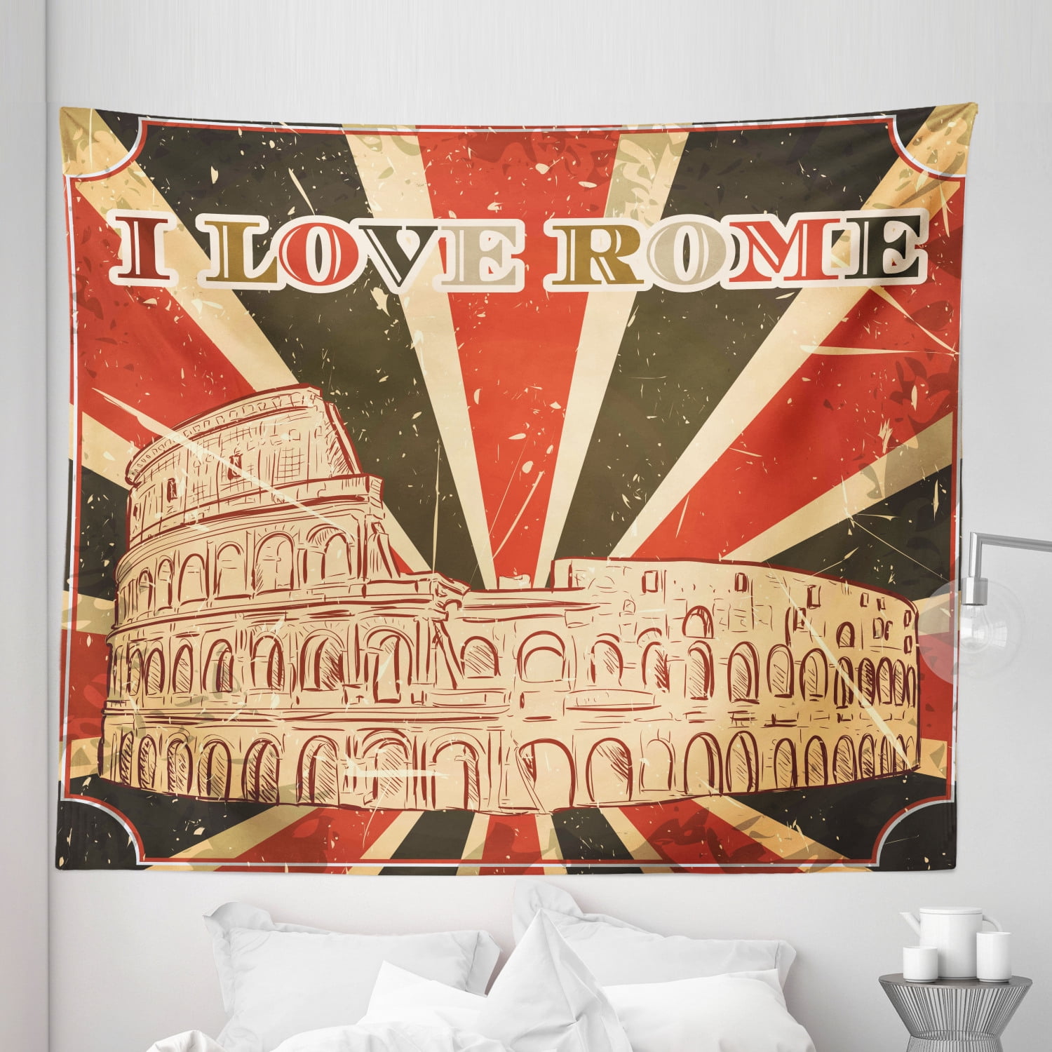 Saying Tapestry, I Love Rome Lettering with Circus Tent and Bold ...