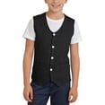 Boys Black V-Neck Vest Button Front Sleeveless Polyester Formal School ...