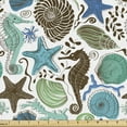 Sea Shells Upholstery Fabric by the Yard, Maritime Art with Seahorse ...