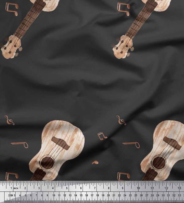 Soimoi Cotton Poplin Fabric Notes & Guitar Musical Instrument Print ...