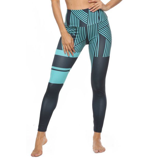 Fittoo Women High Waist Stripes Digital Print Yoga Leggings Fitness