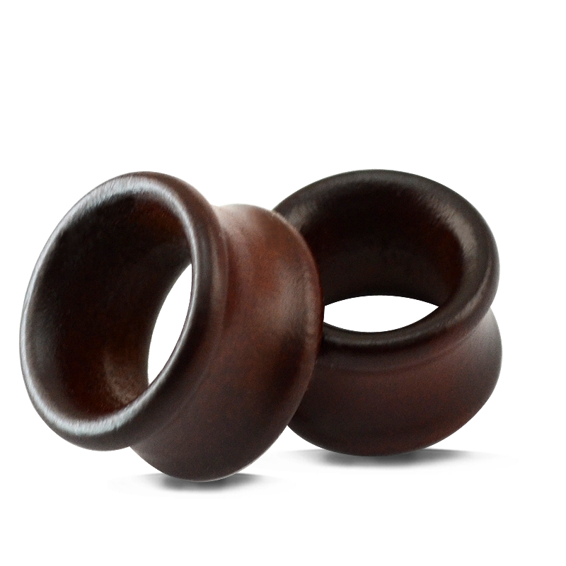 ZS 1 Pair Double Falre Ear Tunnel Plugs Expander Brown Wood Ear Gauges ...