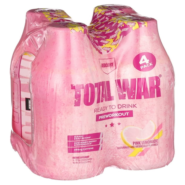 Redcon1 Total War Ready to Drink Pre-Workout , Pink Lemonade, 4-Pack ...
