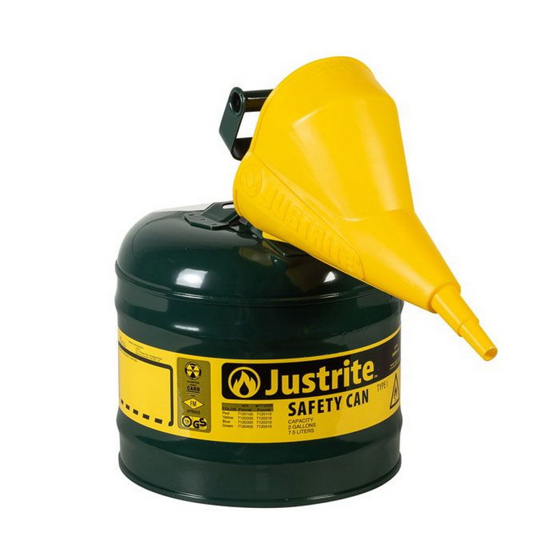 Justrite 7120410 Type I Steel Safety Can for Oil, with Funnel, 2 gallon ...