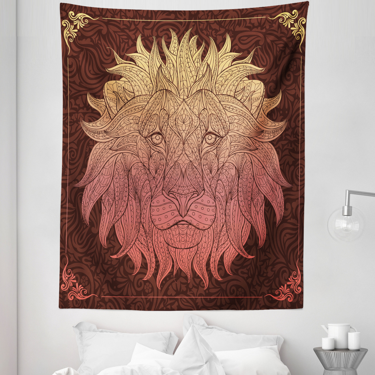 Safari Tapestry, Patterned Ornate Lion Head with Digital Featuring ...