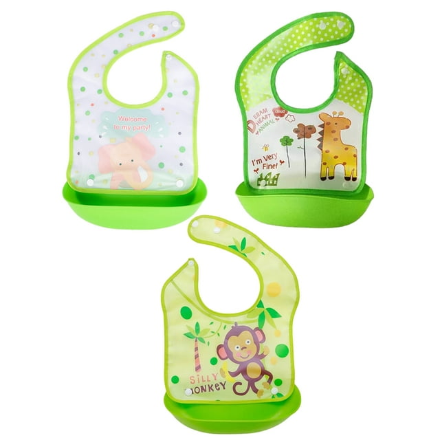 Baby Bibs with Soft Plastic Food Catcher - Drool and Feeding Bib ...
