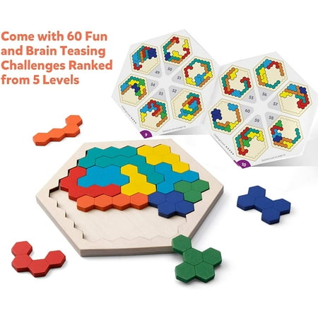 Wooden Hexagon Puzzle + Wooden Geoboard Mathematical Manipulative ...