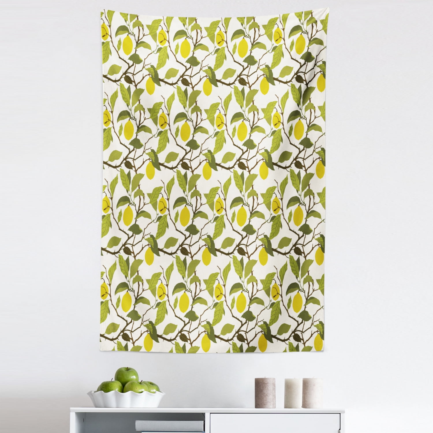 Lemons Tapestry, Bloomless Lemon Tree with Ripe Fruits and Lobed Leaves ...
