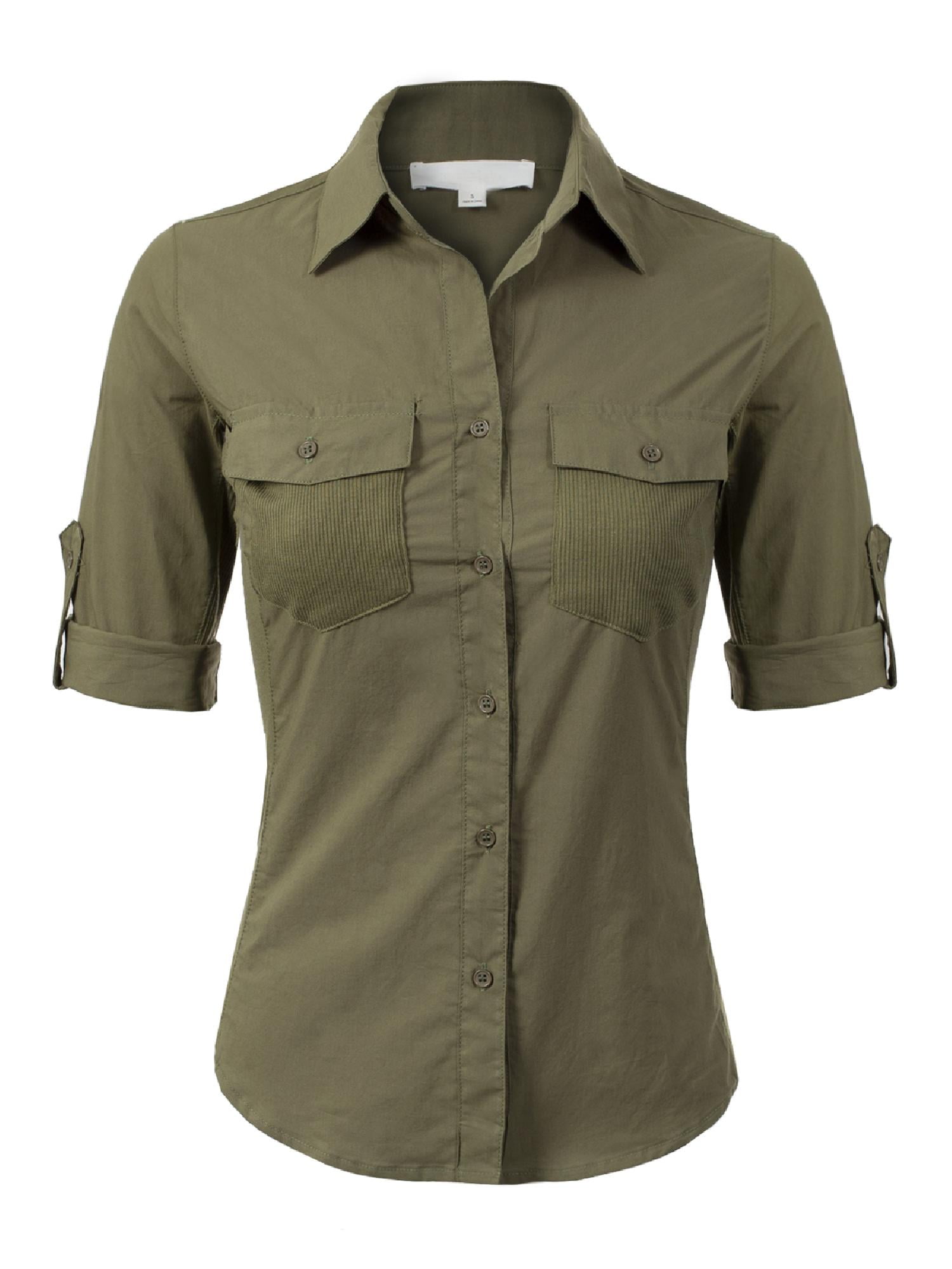 Made by Olivia Women's Solid Cotton Voile Ribbed Pocket and Side Button ...