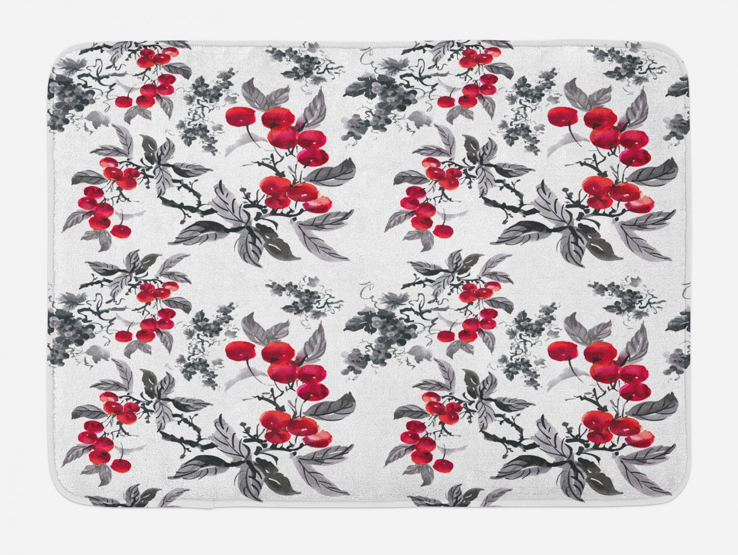 Rowan Bath Mat, Abstract Modern Garden Theme with Artistic Rowan Plant ...