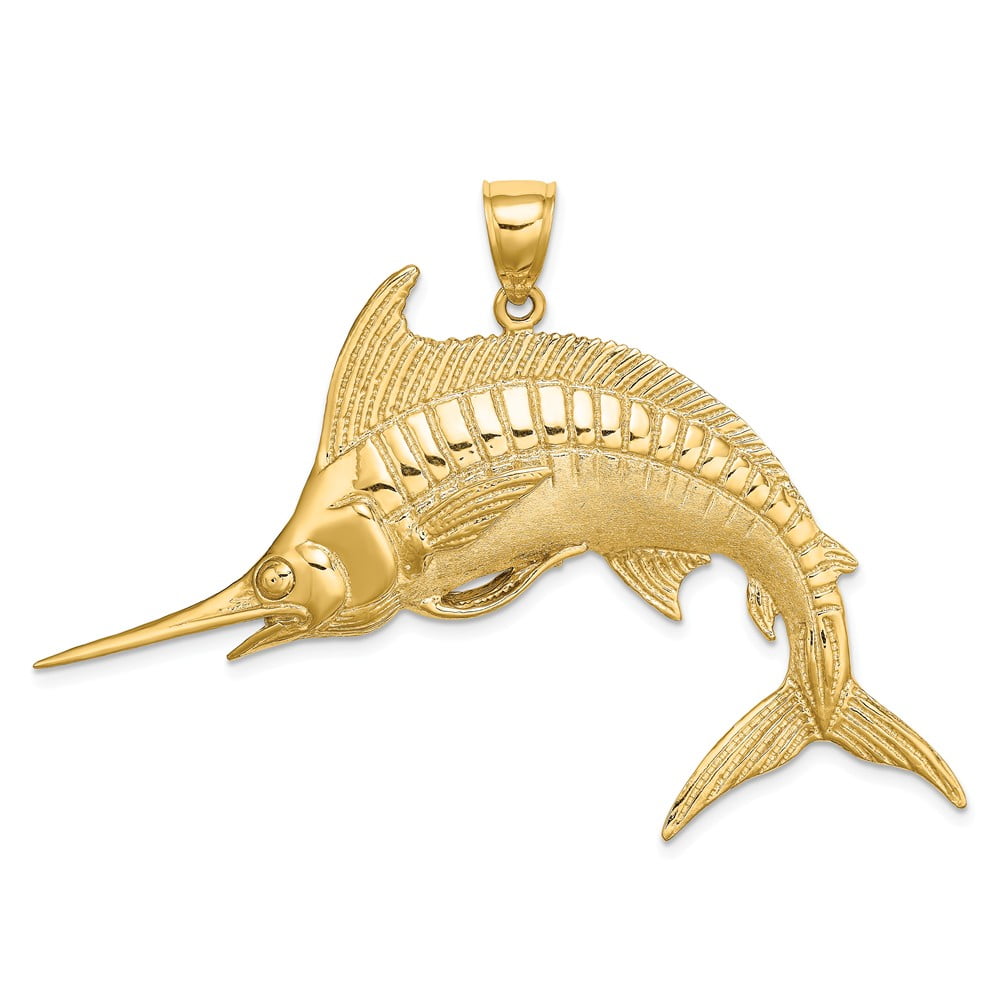 FB Jewels 14K Yellow Gold Blue Marlin High Polish and Satin 2D Pendant ...