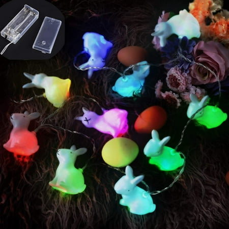 Easter Bunny String Lights 15 ft 10 LEDs Colorful Twinkle Fairy Rubber Soft Rabbit Lights ...