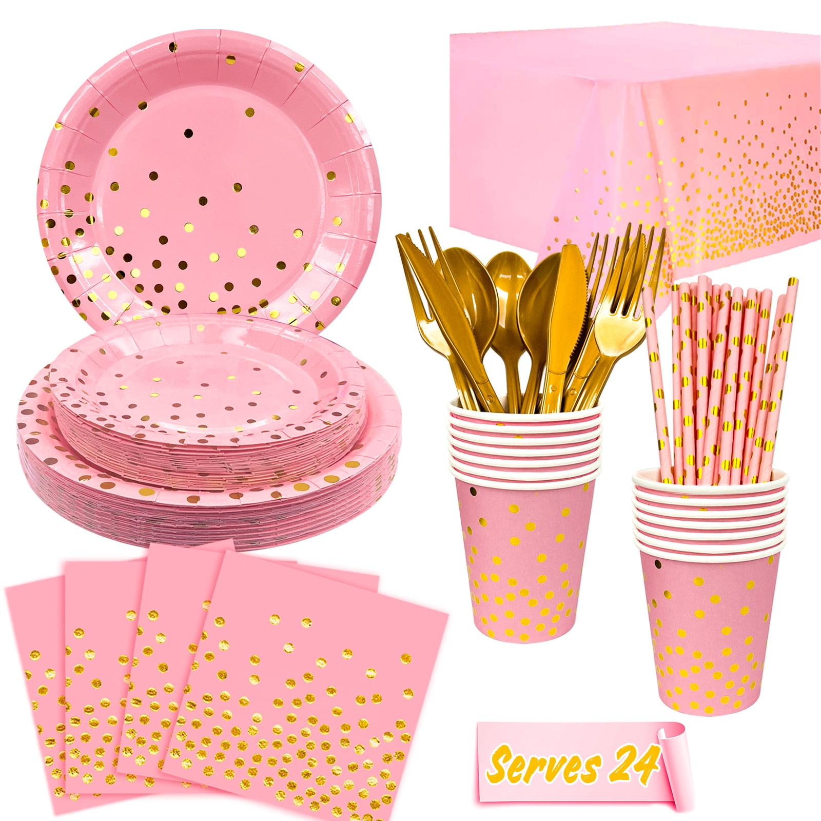 Click here for Elifjoydeco Pink And Gold Party Supplies  193pcs P... prices