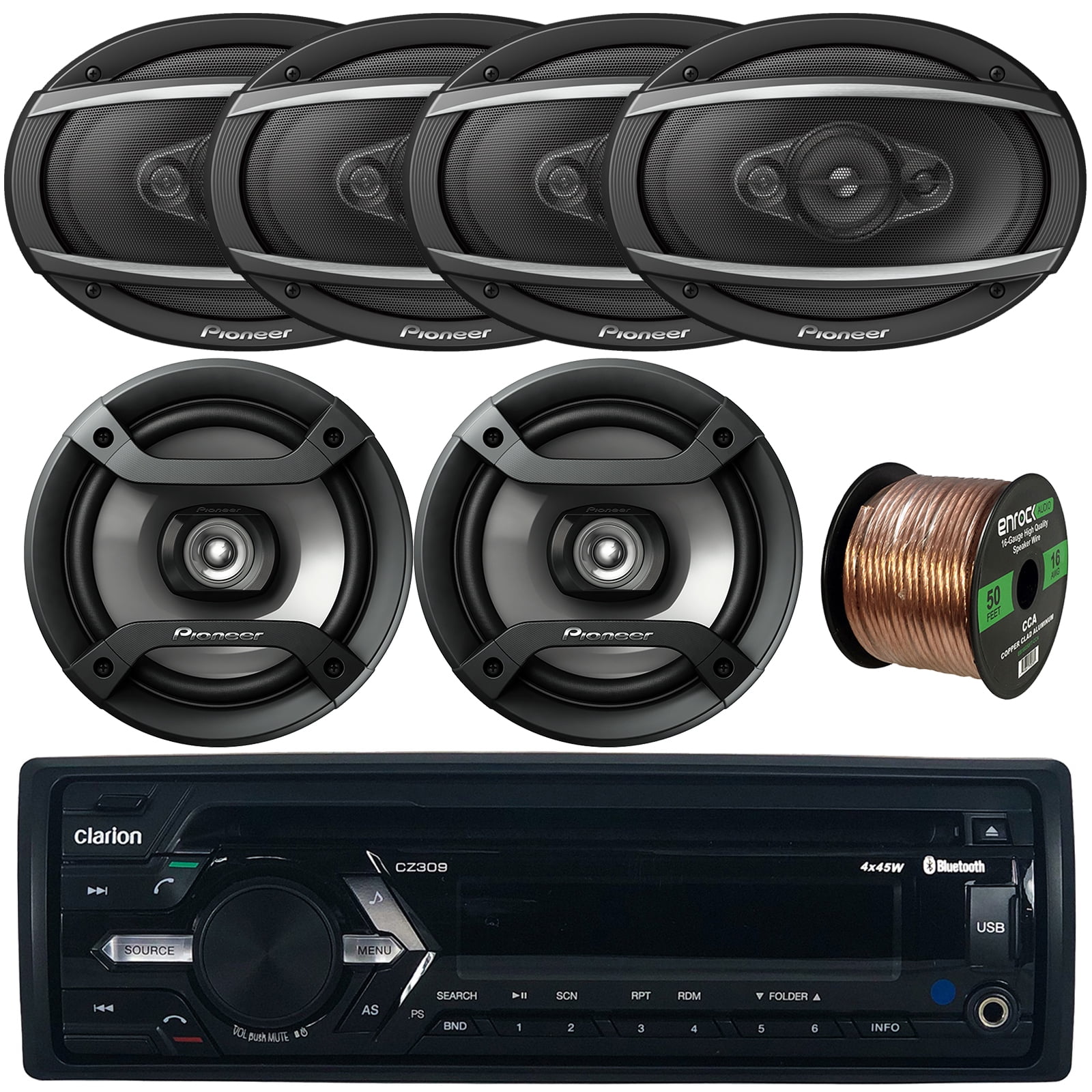 Clarion CZ309 Single DIN AM/FM Radio USB AUX CD Player Car Audio ...