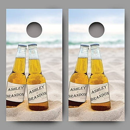 Lets Print Big Custom Couples Names Date Beer Bottles on Beach Cornhole ...