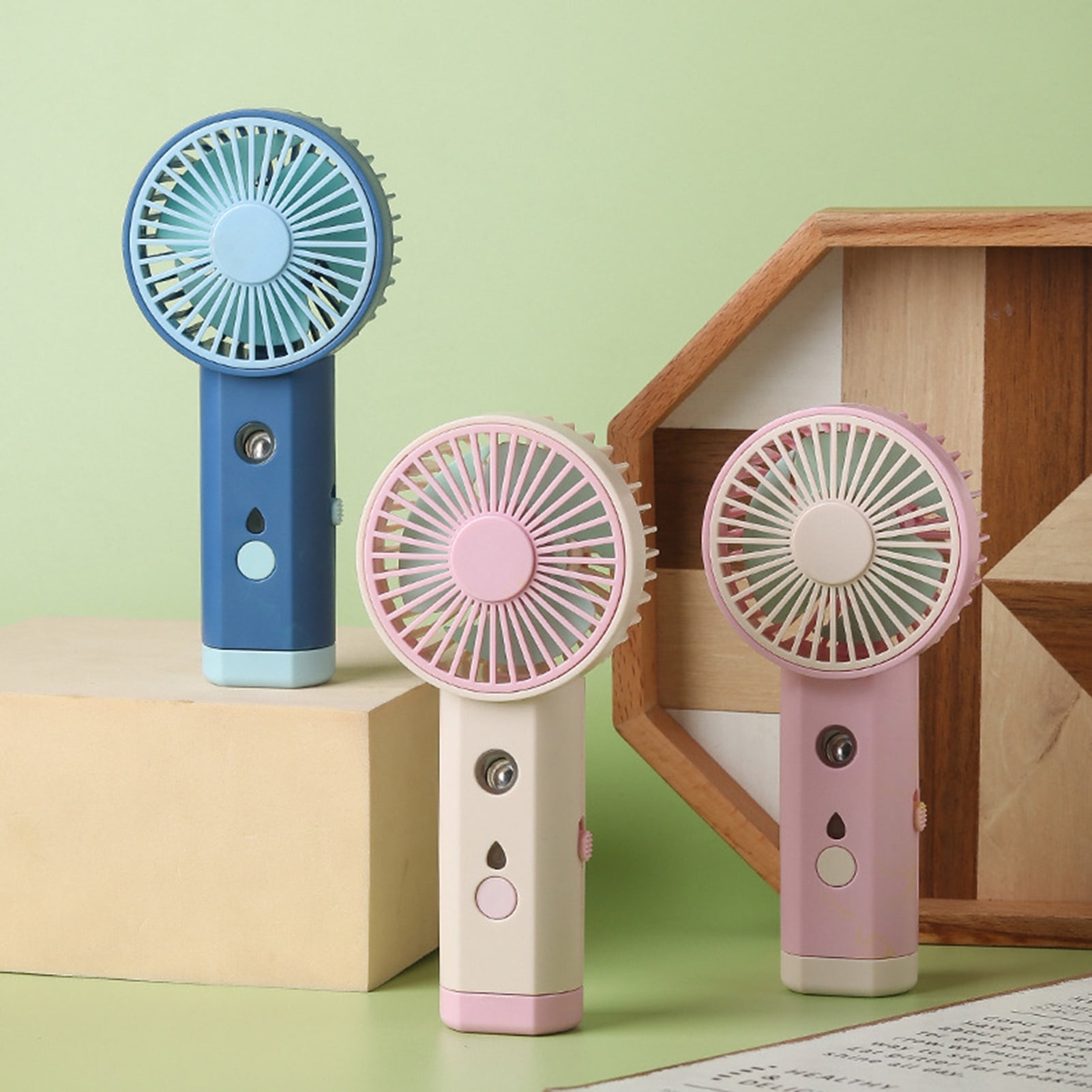 Hariumiu Mini Fan Rechargeable - Luminous Plastic Shell LED Desktop ...