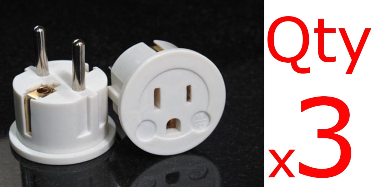 3 Pack of European Schuko Plug Adapter USA to Europe / Asia US TO EU ...