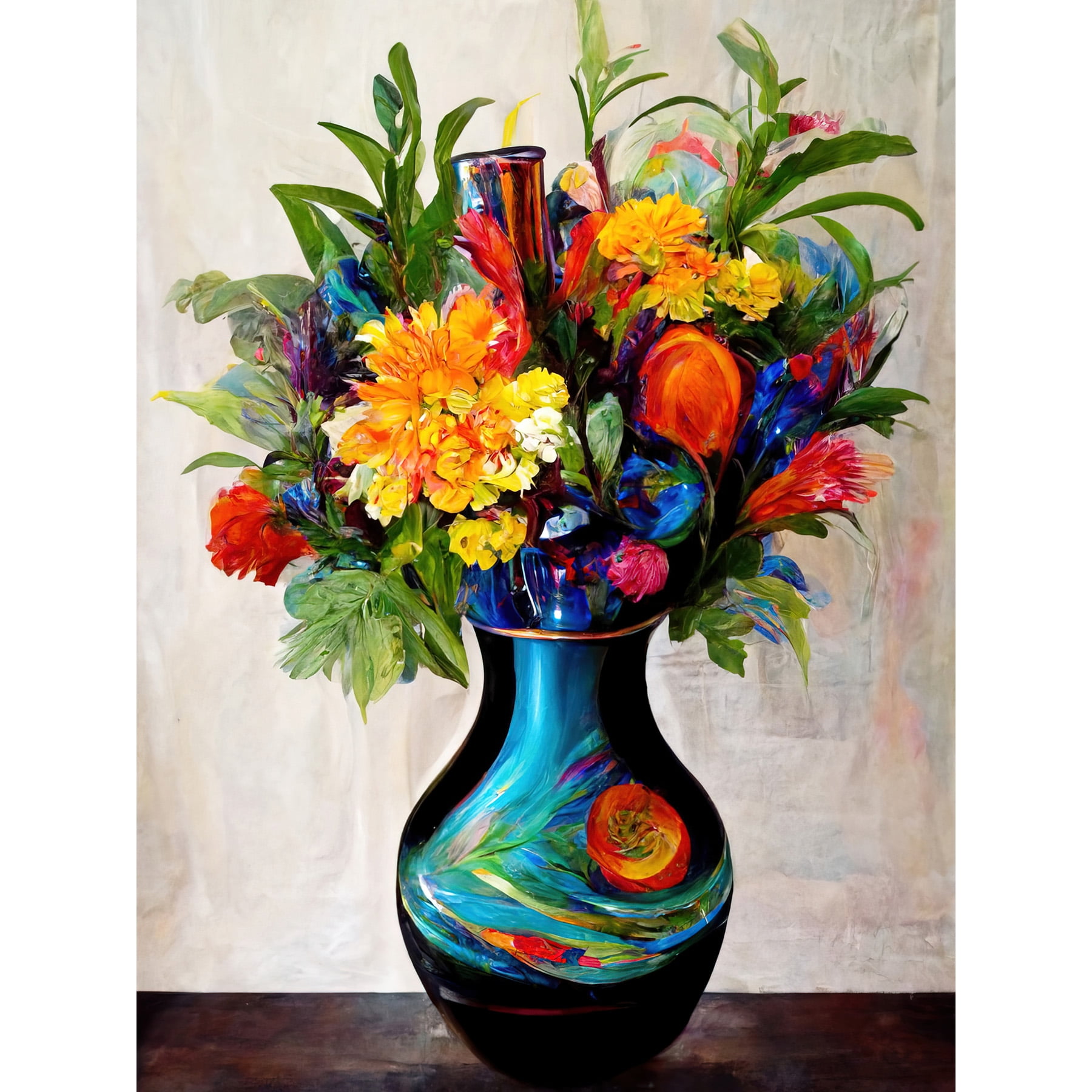 Boldly Coloured Flower Bouquet In Decorative Vase Large Wall Art Poster ...