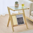 Bamboo End Table with Magazine Rack Glass-top Sofa Side Table Boho Z ...