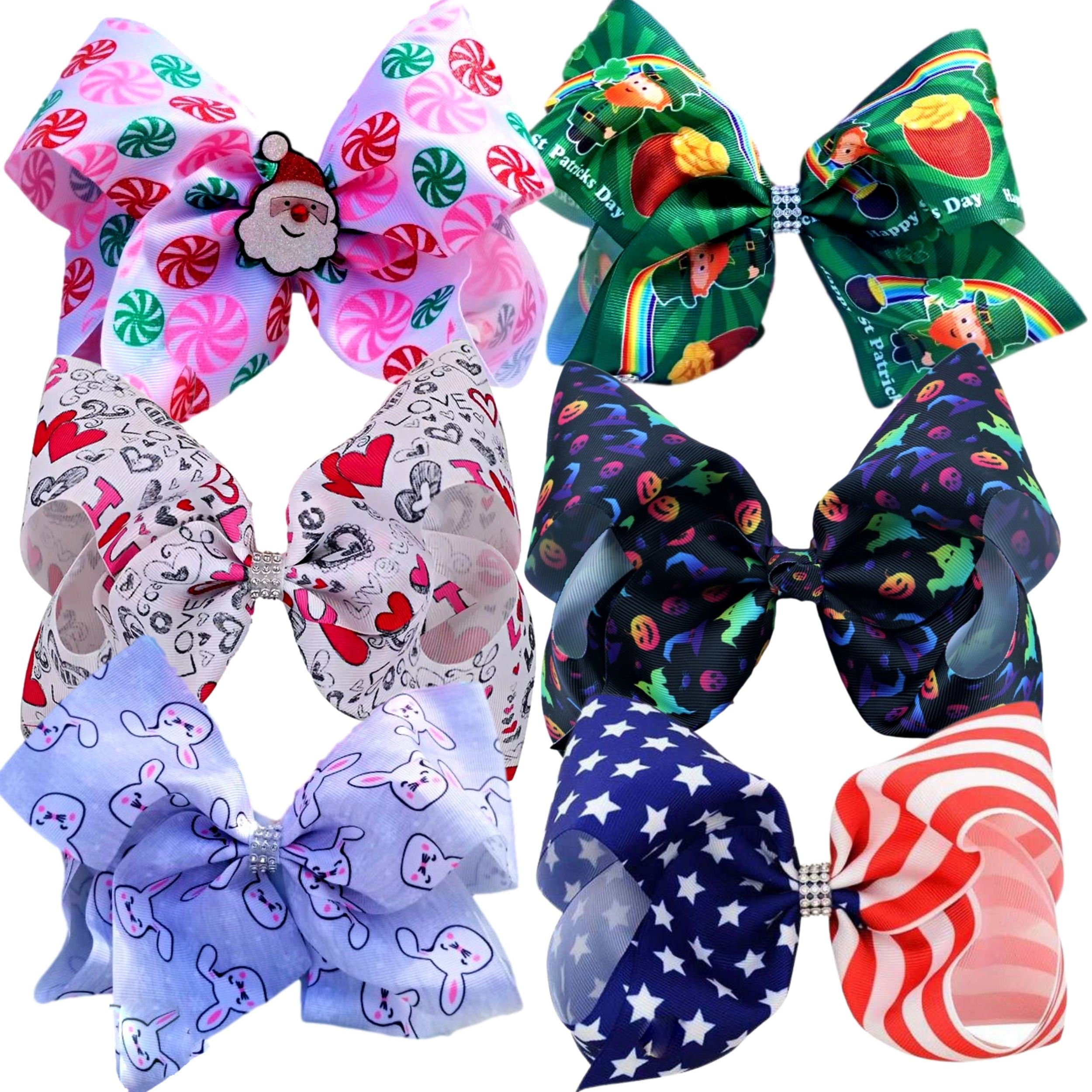 Holiday Hair Bows 6 Pack Gift Set - Large 8 Inch Bows for Girls ...