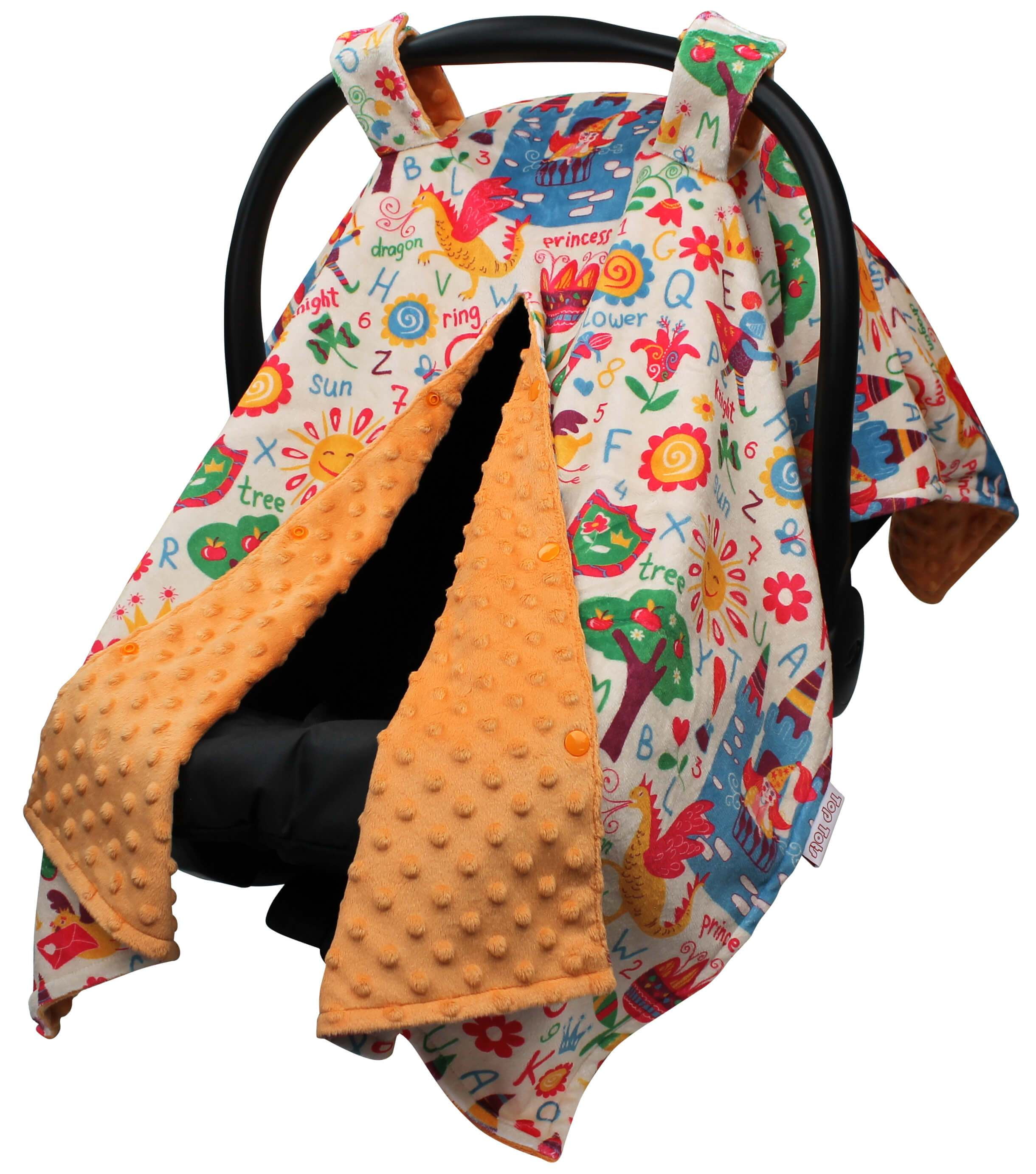 Top Tots Deluxe Minky Car Seat Canopy for Baby Boy or Girl, Princess ...