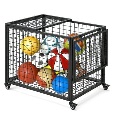 Trigon Sports Lockable Ball Storage Cart, Indoor Outdoor Rolling Ball ...
