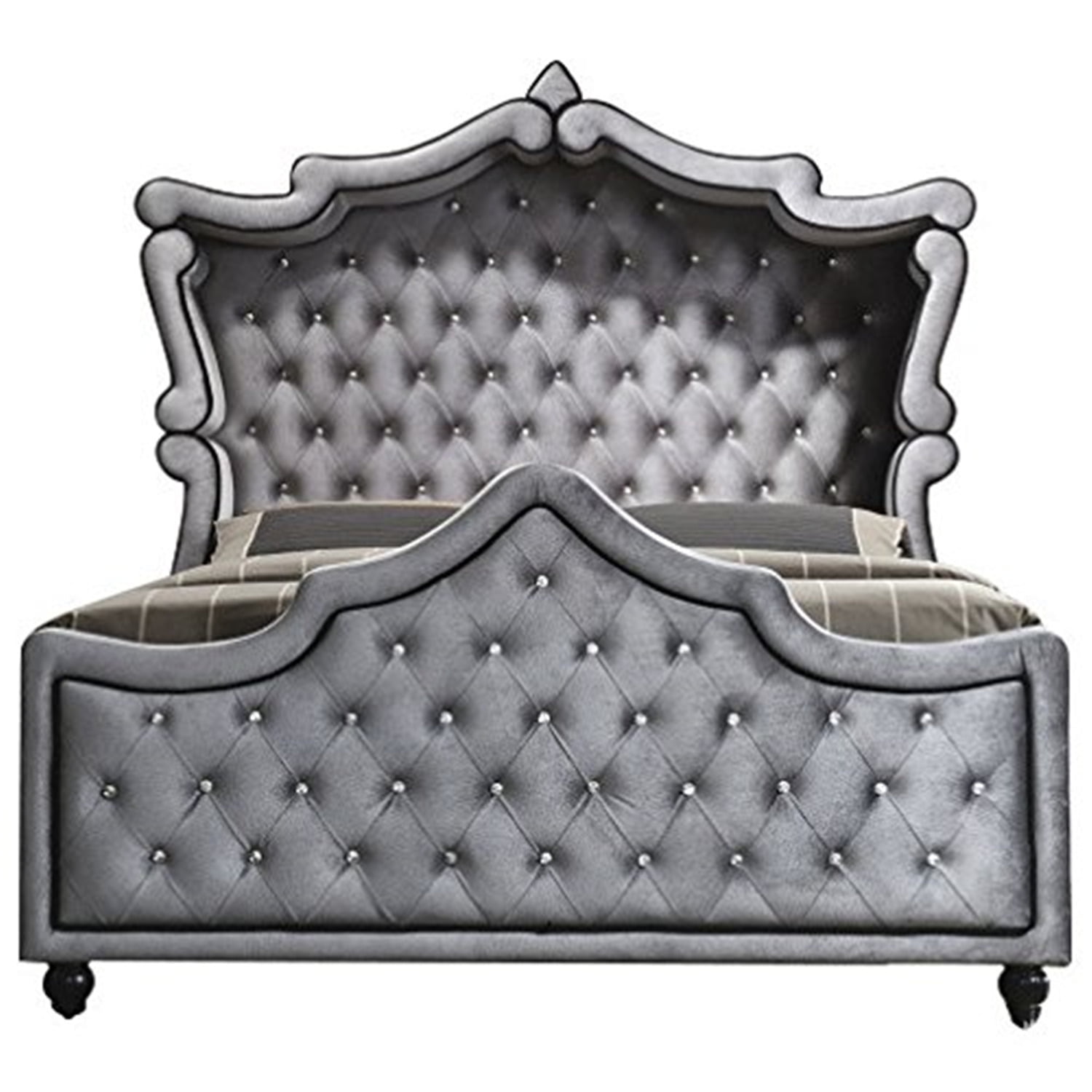 Meridian Furniture Hudson Grey Velvet Queen Canopy Bed - Walmart.com