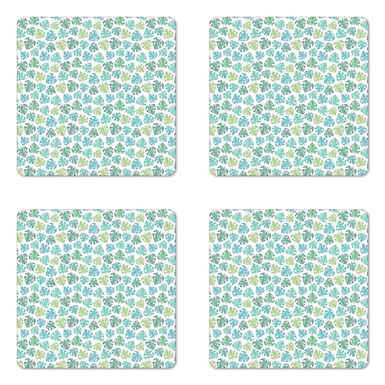 Tropical Coaster Set of 4, Abstract Design Green Tones Exotic Leaves ...