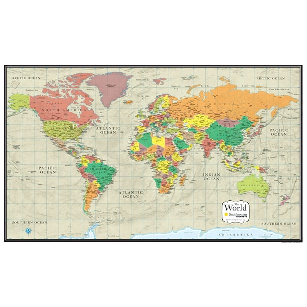 24" x 36" Smithsonian Journeys Tan Ocean World Wall Map - Laminated ...