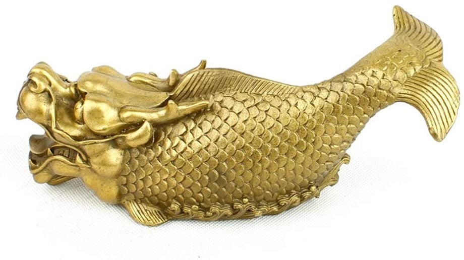 yayagoli Pure Copper Fish Statue Sculpture Dragon Head Fish Statuette ...