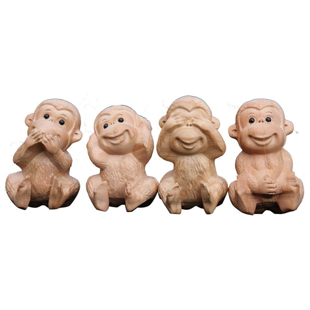 Wooden Hand Carved Wise Monkeys Statue No Hear,No Speak,No See, No Move ...