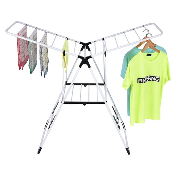 Topbuy Foldable Metal and Plastic Clothes Drying Rack, White and Black ...