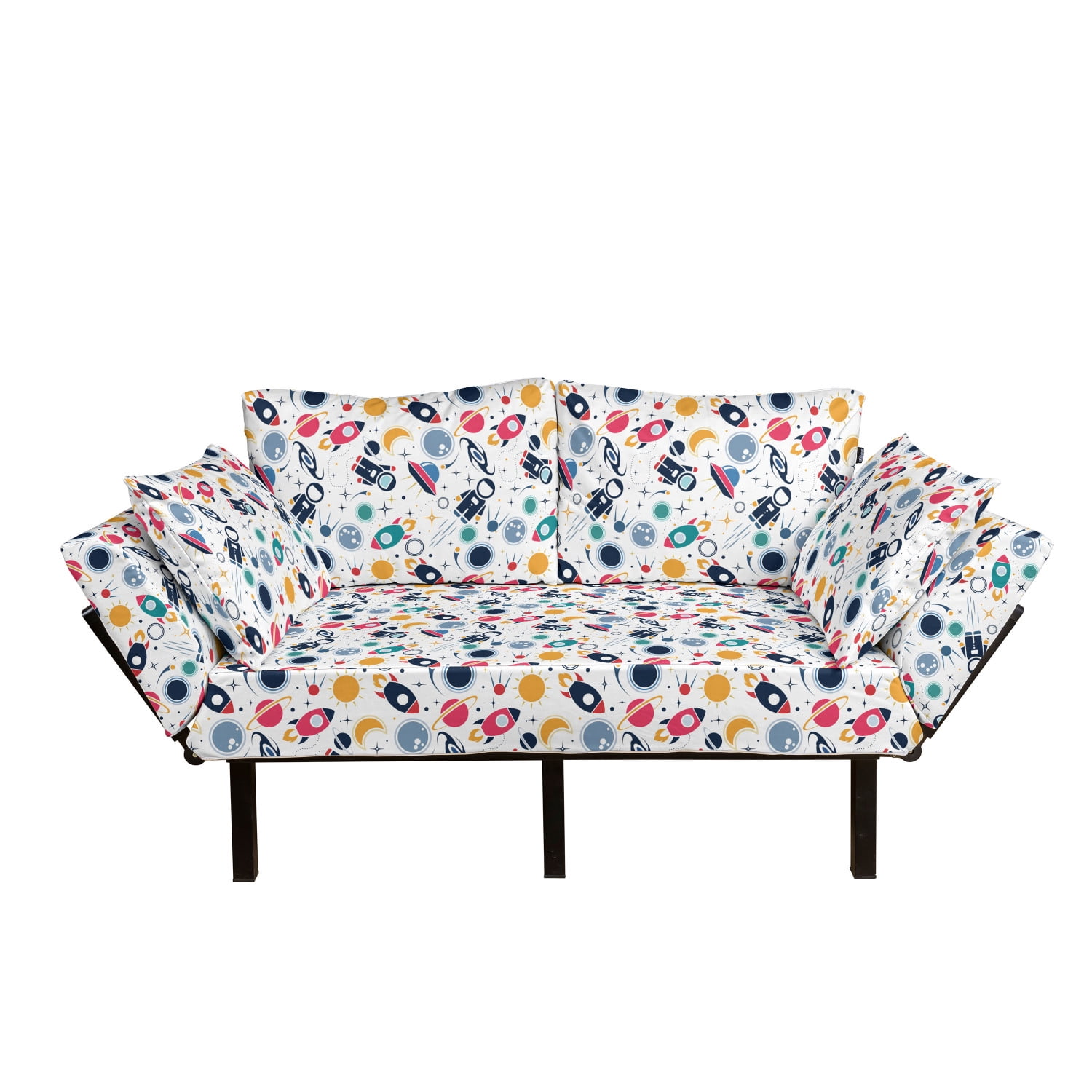 Spaceship Futon Couch, Silhouettes of Space Elements Astronomy Themed ...