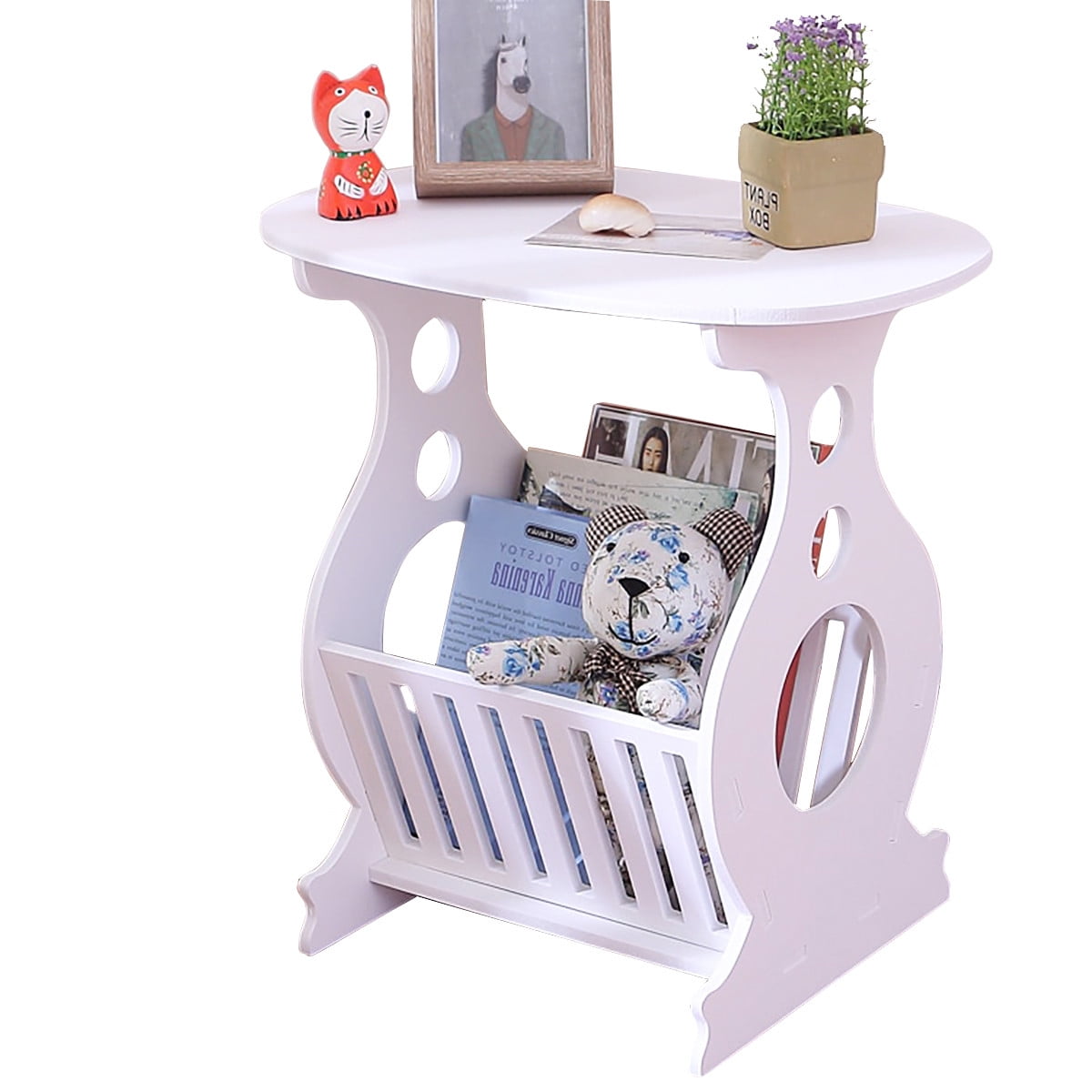 Hommpa End Table White Side Table Oval Nightstand Storage Shelf for ...