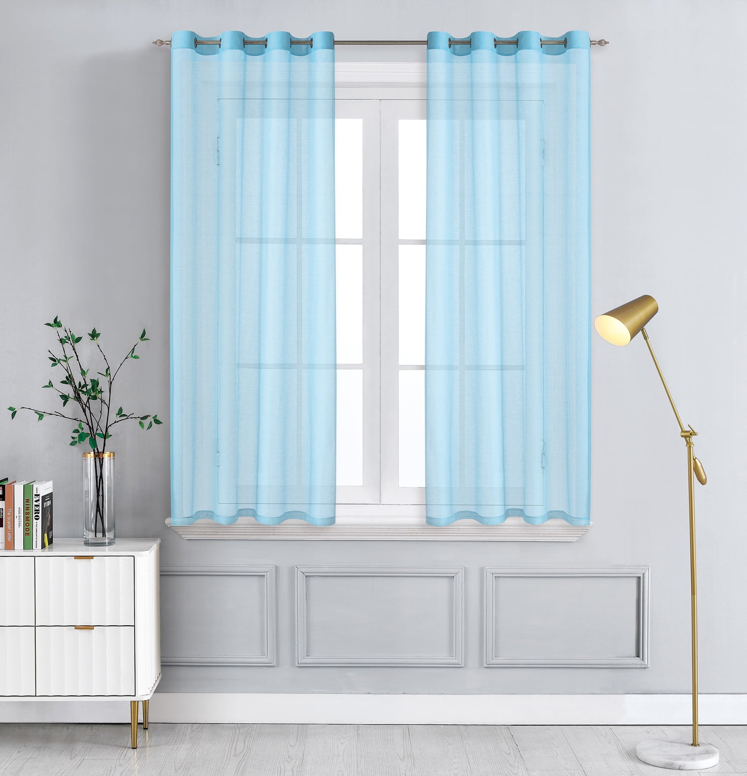WPM Frozen Blue Sheer Window Curtain Panels for Bedroom, Kitchen, Kids ...