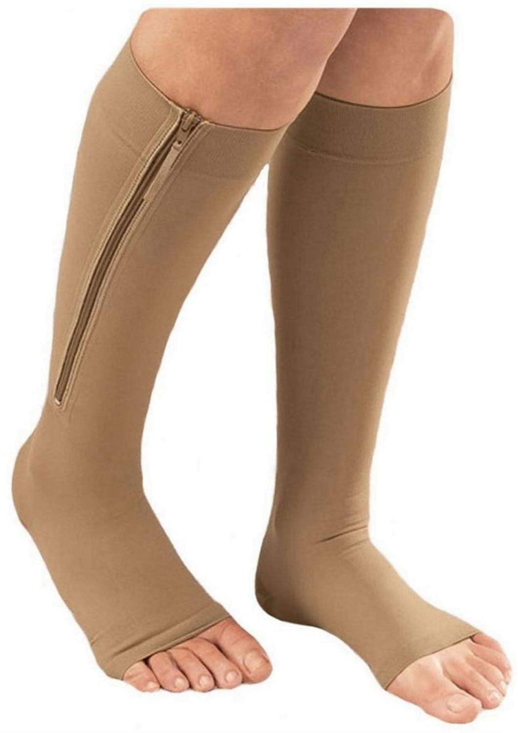 1 Pair of Zipper Compression Medical Leg Calf Swelling Open Toe Socks ...